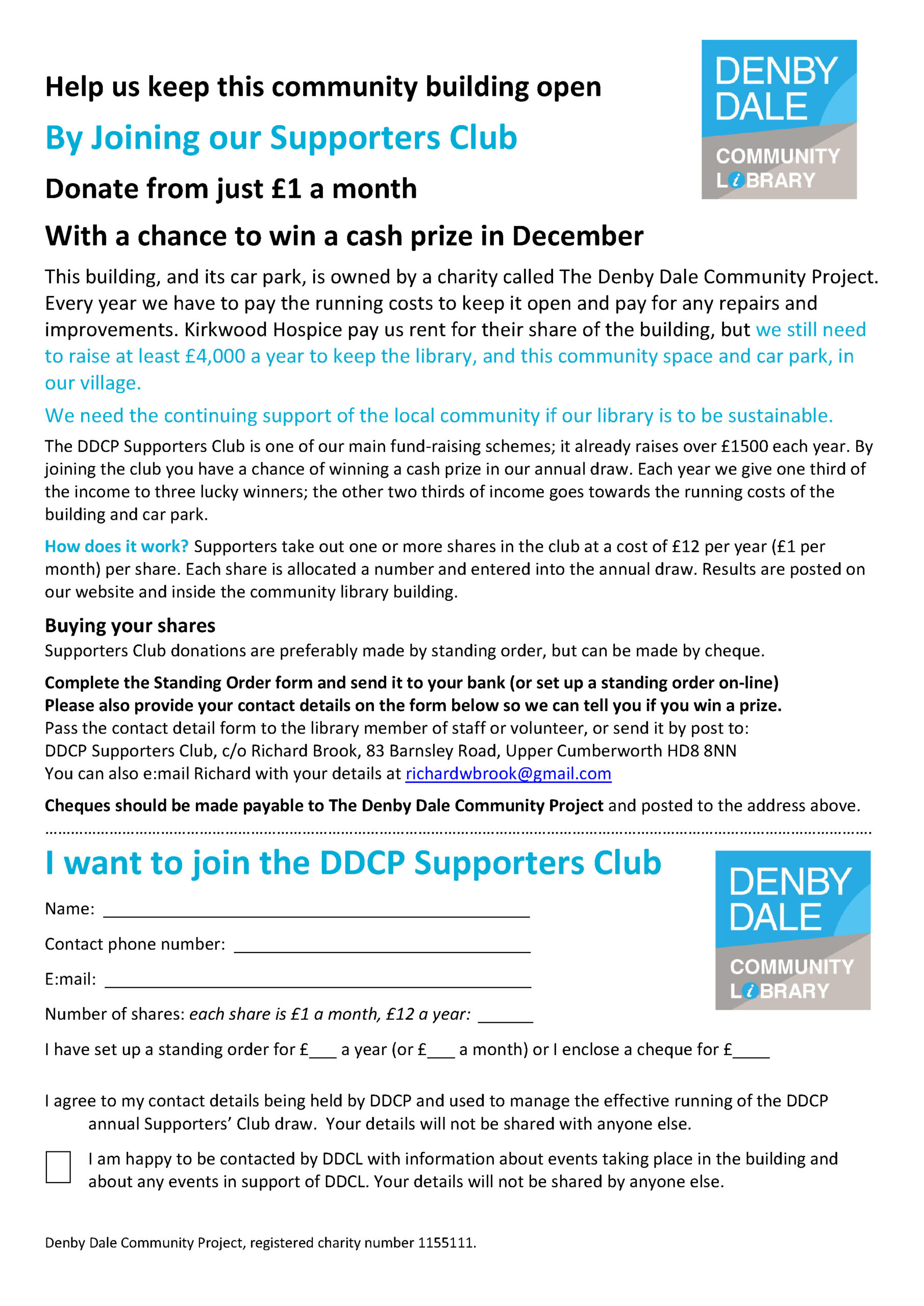 Supporters Club | DDCP - Denby Dale Community Library